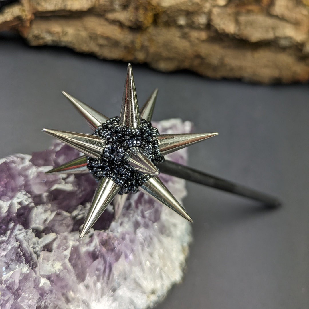 Hair Stick Made of Wood With Spikes in Black and Silver in Gothic Style ...