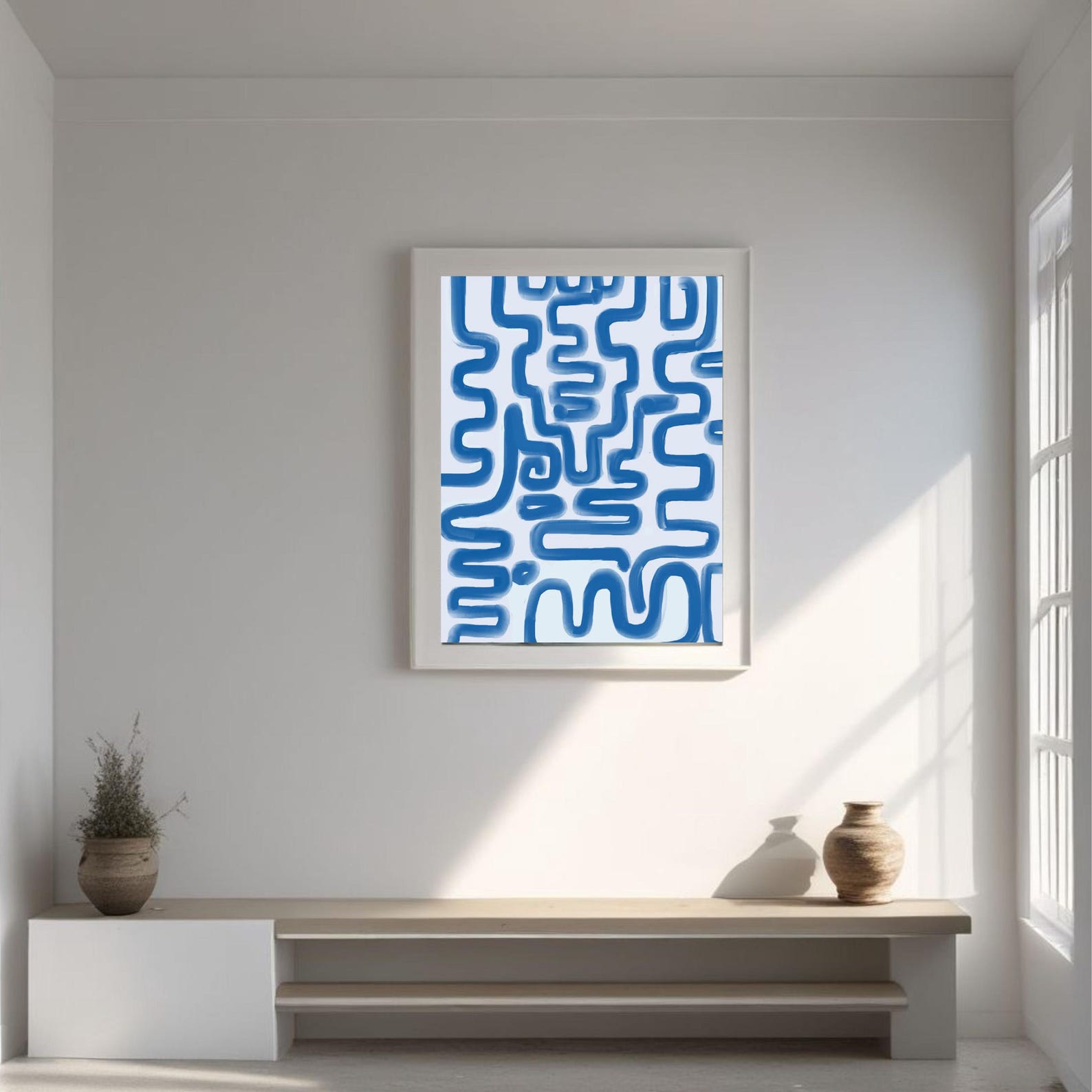 EXTRA LARGE Print/blue Squiggle/paint Brush Stroke/boho/mediterranean ...
