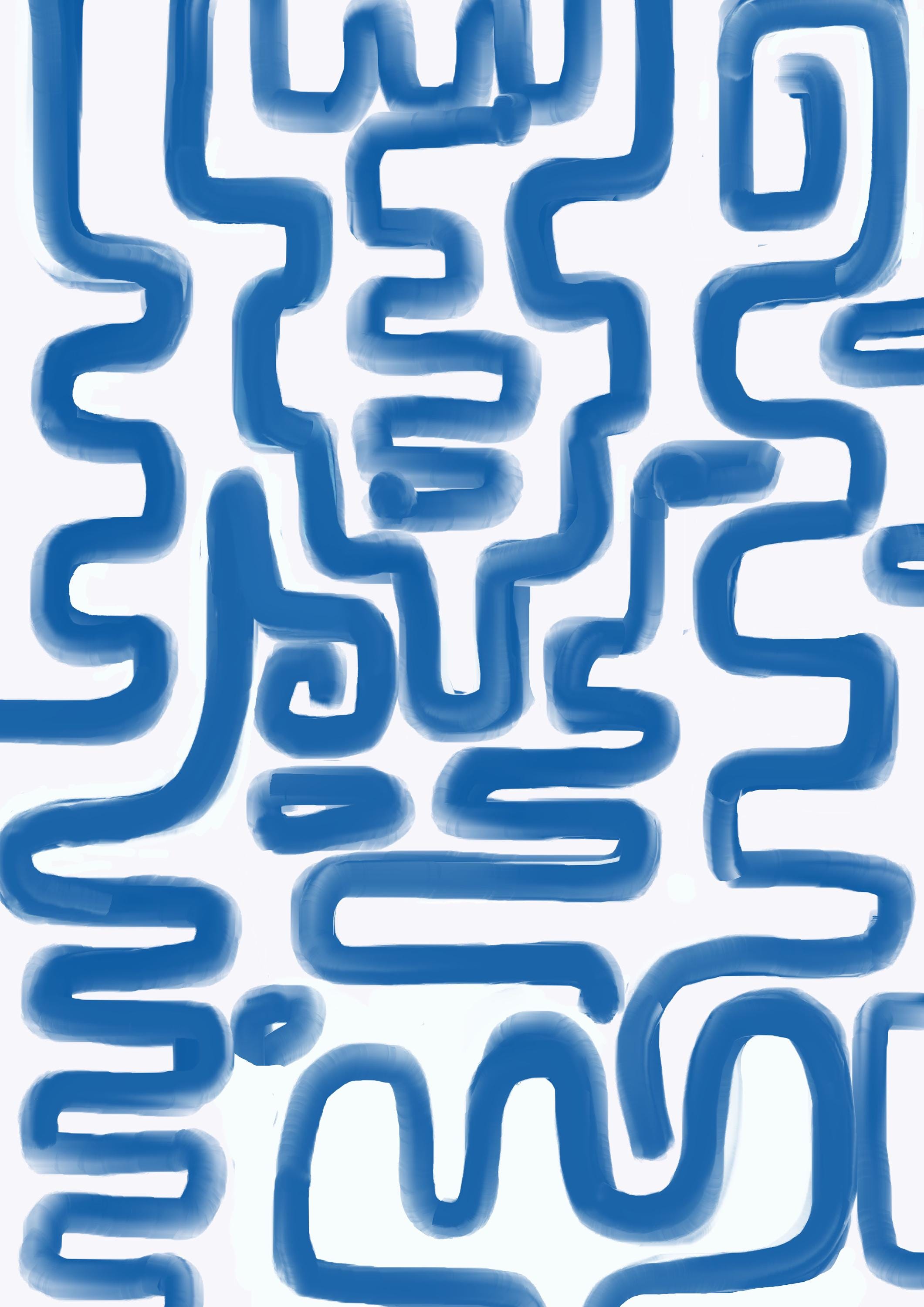 EXTRA LARGE Print/blue Squiggle/paint Brush Stroke/boho/mediterranean ...