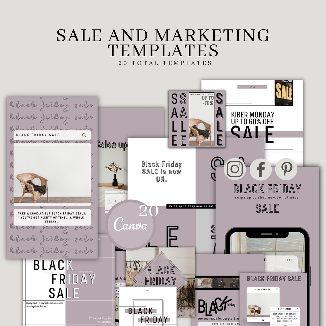 20 Purple Canva Business Template Editable Instagram Sales - Etsy
