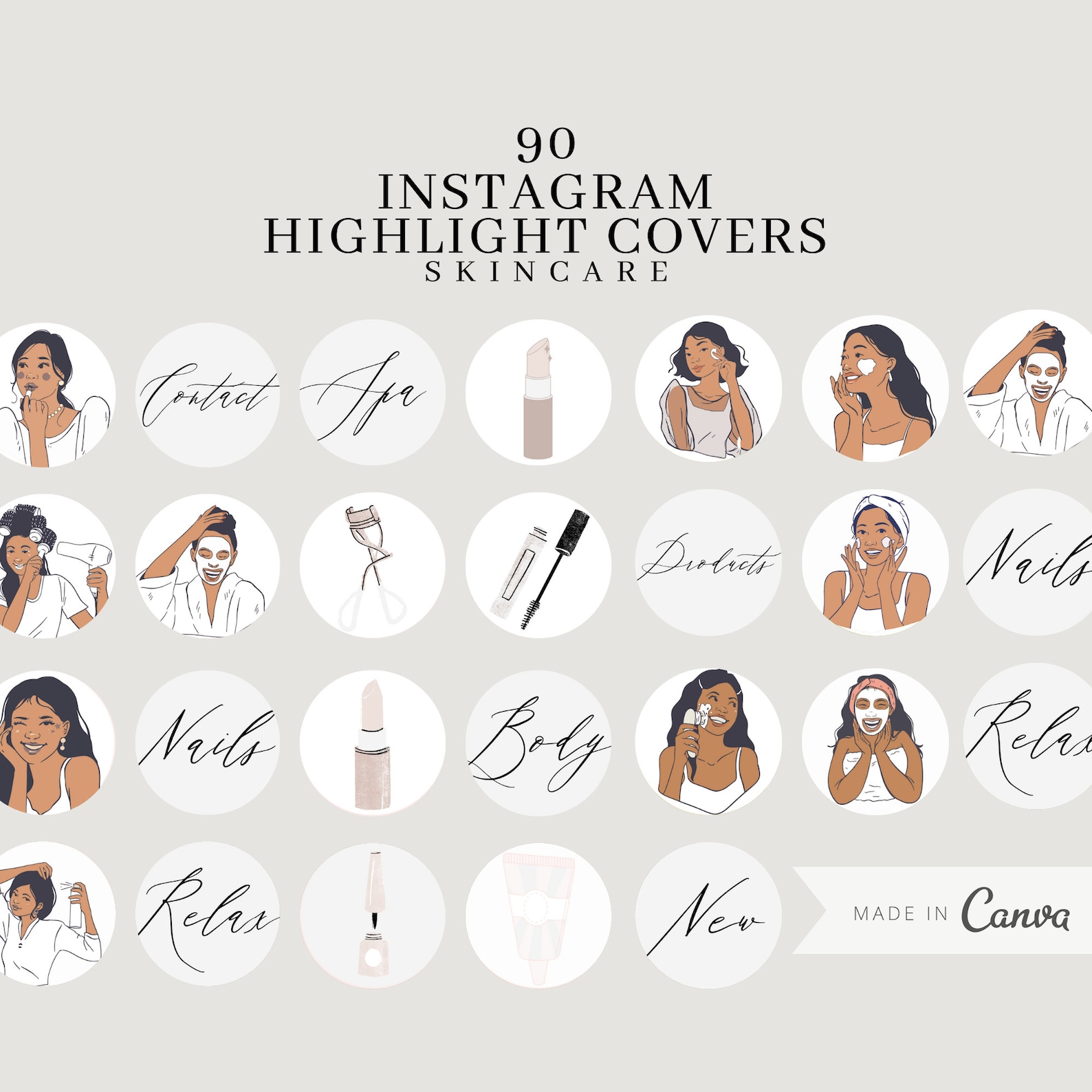 90 White Beauty Instagram Highlight Covers IG Story Skincare | Etsy