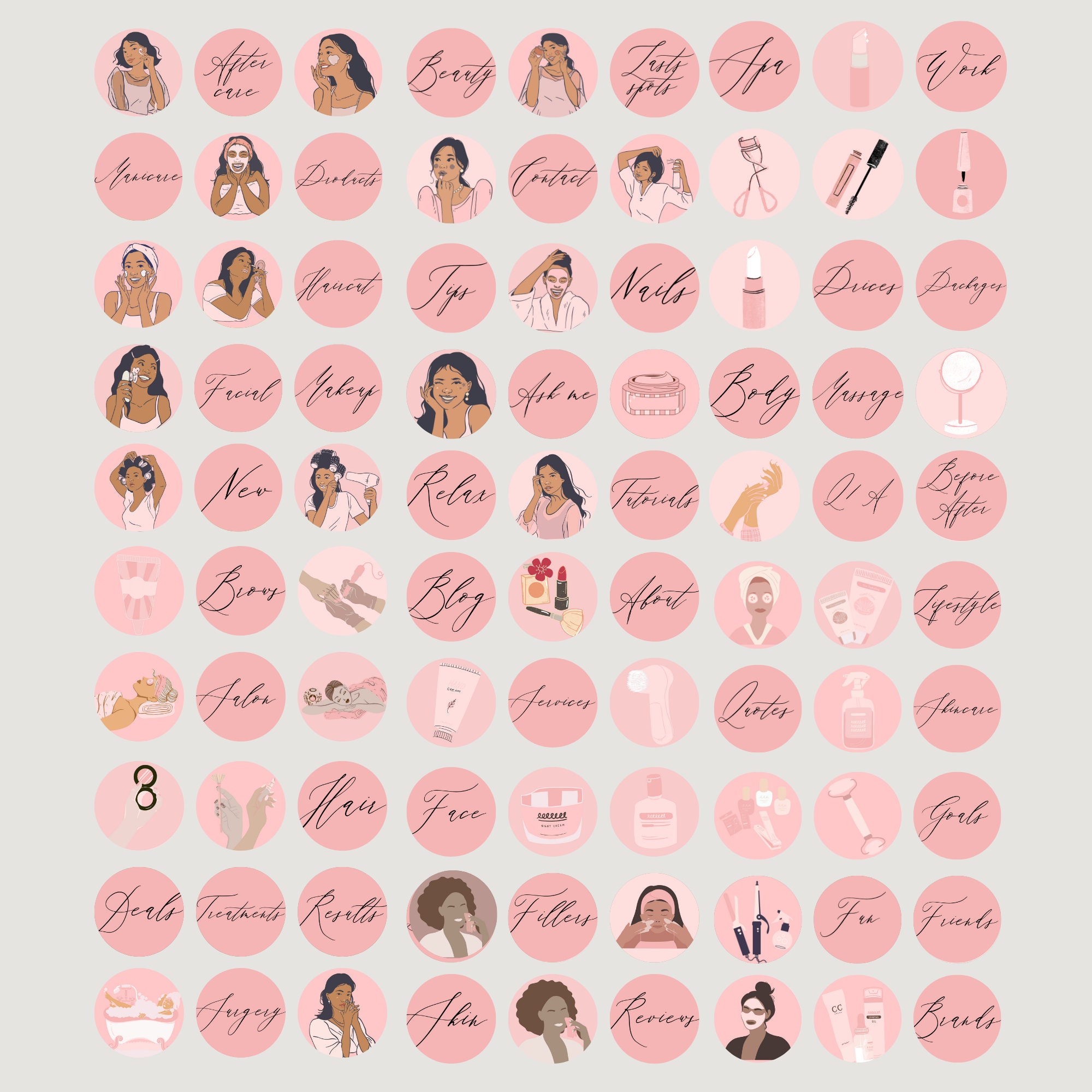 90 Bright Pink Instagram Highlight Icons Girl Skincare - Etsy