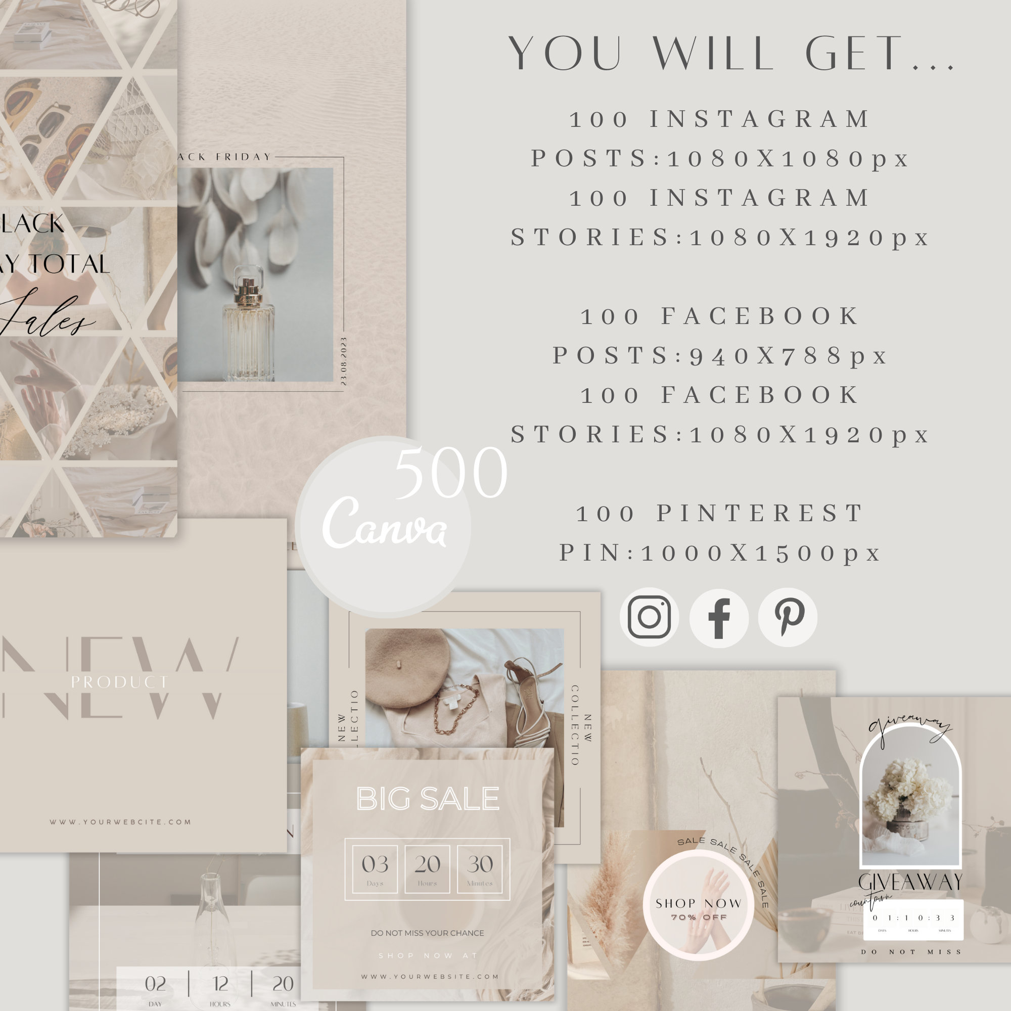 500 Social Media Templates: Instagram Shop Posts for Canva (CANVA) - Etsy