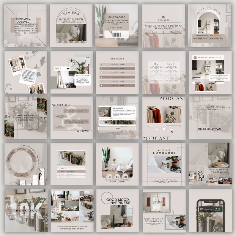 Boho Instagram Canva Templates: Neutral Social Media Kit (digital ...