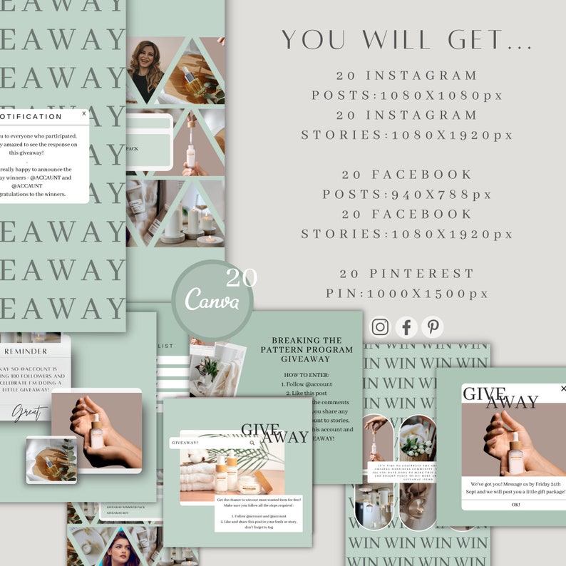 20 Instagram Giveaway Template Giveaway Post Instagram - Etsy