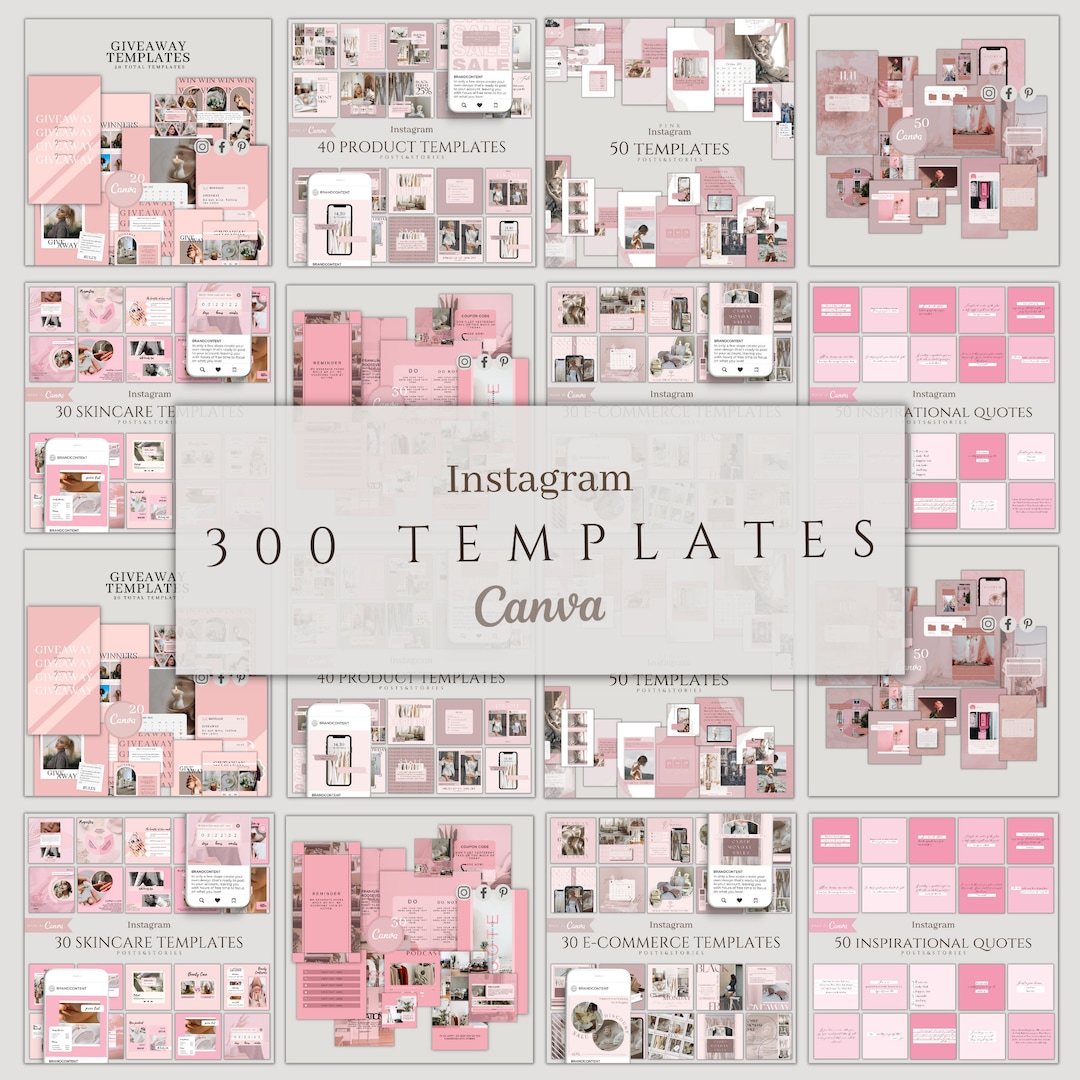 300 Pink Instagram Canva Blogger Template | Instagram Mega Bundle | Girl Boss Template ...