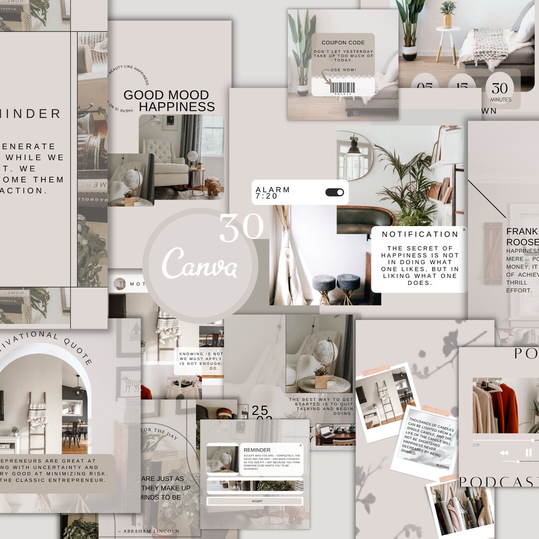 Boho Instagram Canva Templates: Neutral Social Media Kit (digital ...