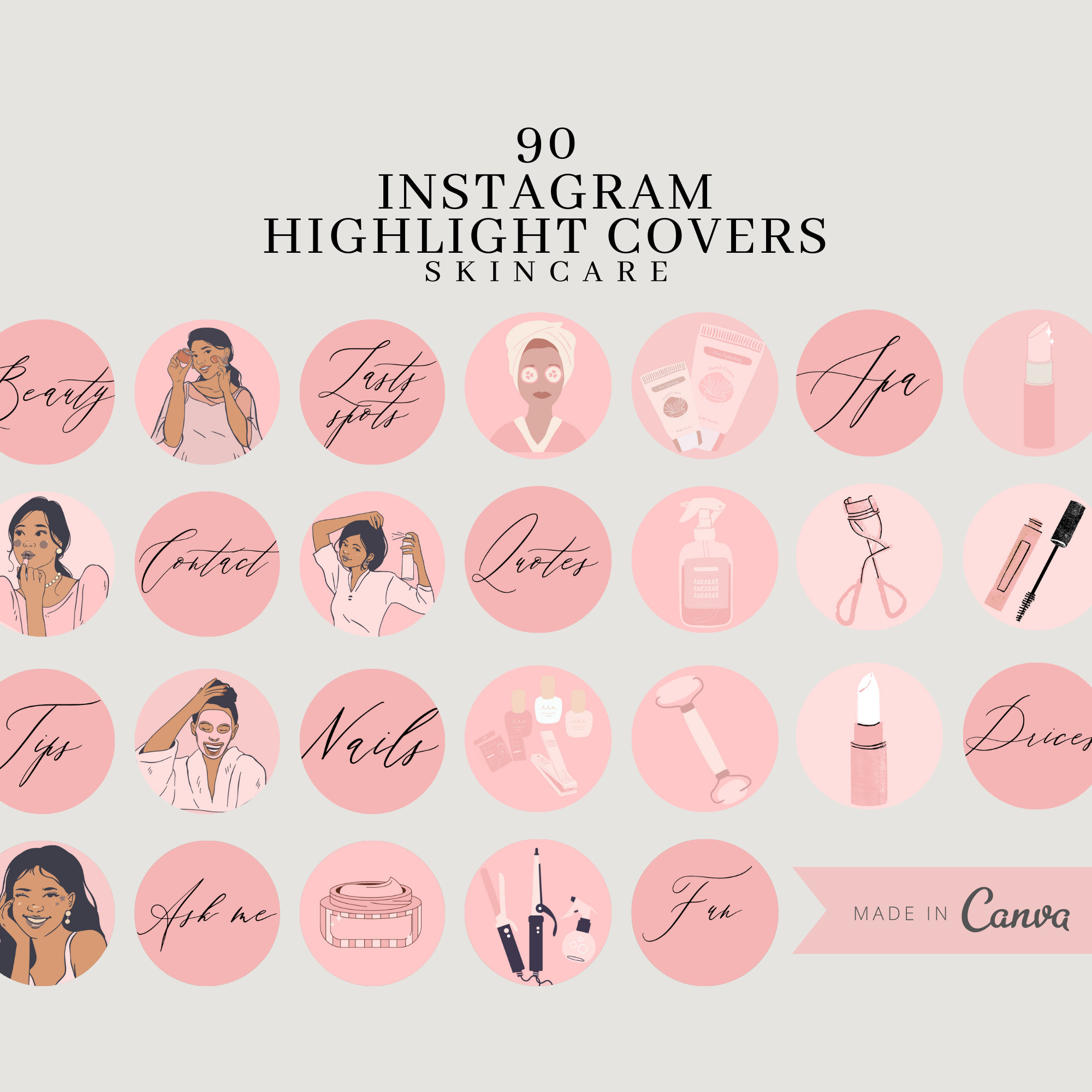 90 Bright Pink Instagram Highlight Icons Girl Skincare - Etsy
