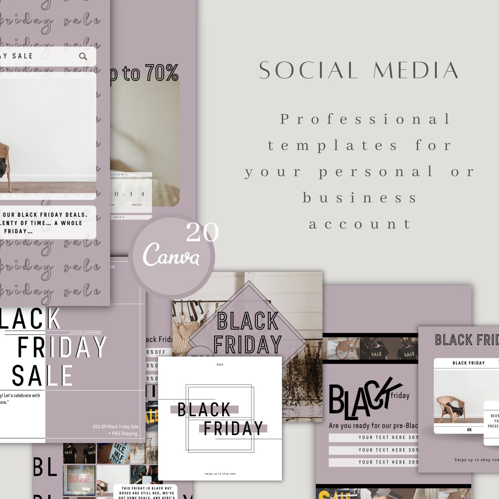 20 Purple Canva Business Template Editable Instagram Sales - Etsy