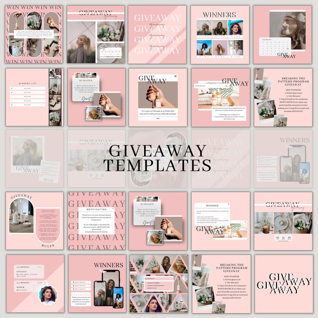 20 Instagram Giveaway Post Templates| Pink Canva Social Media ...