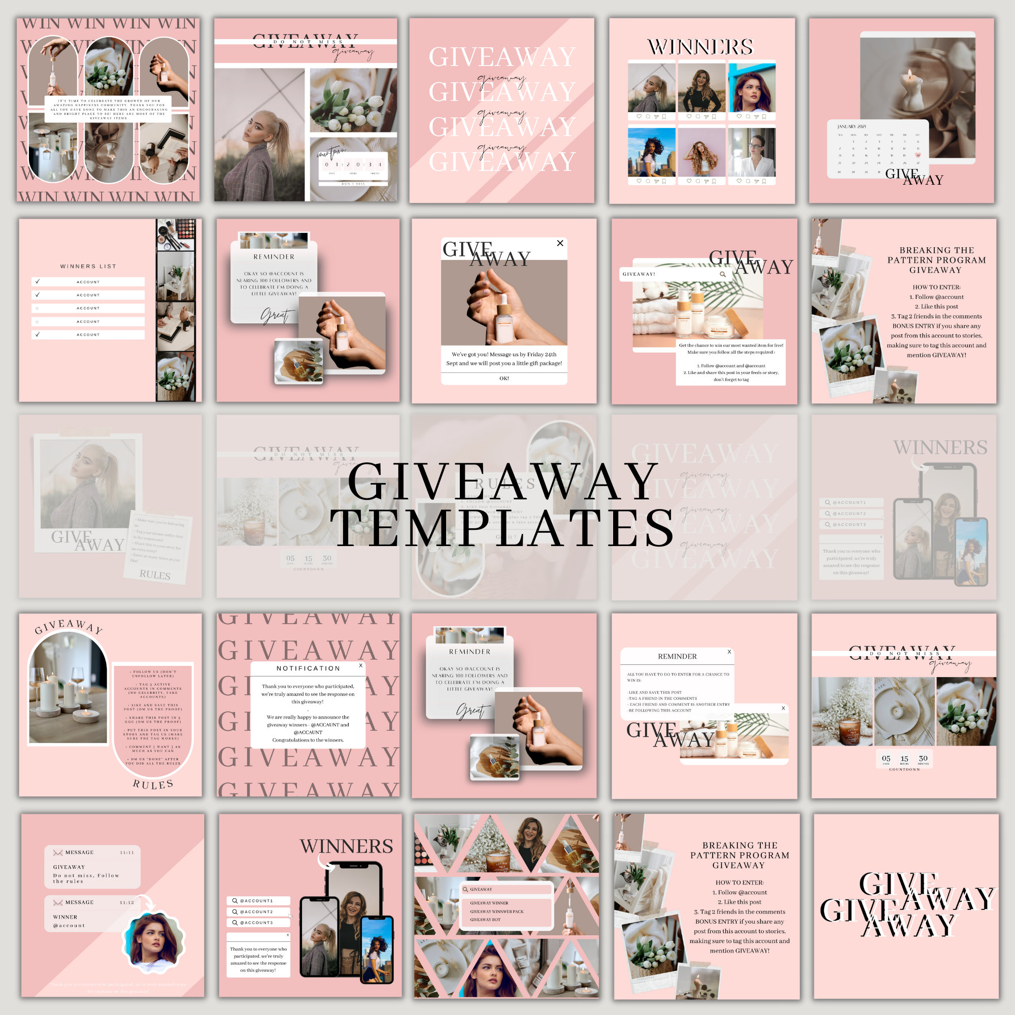 20 Instagram Giveaway Post Templates Pink Canva Social Media - Etsy Canada