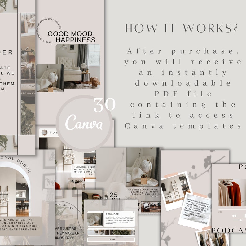 Boho Instagram Canva Templates: Neutral Social Media Kit (digital ...