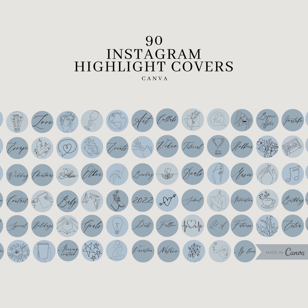 Blue Instagram Highlight Covers: Line Art Icons (canva) - Etsy