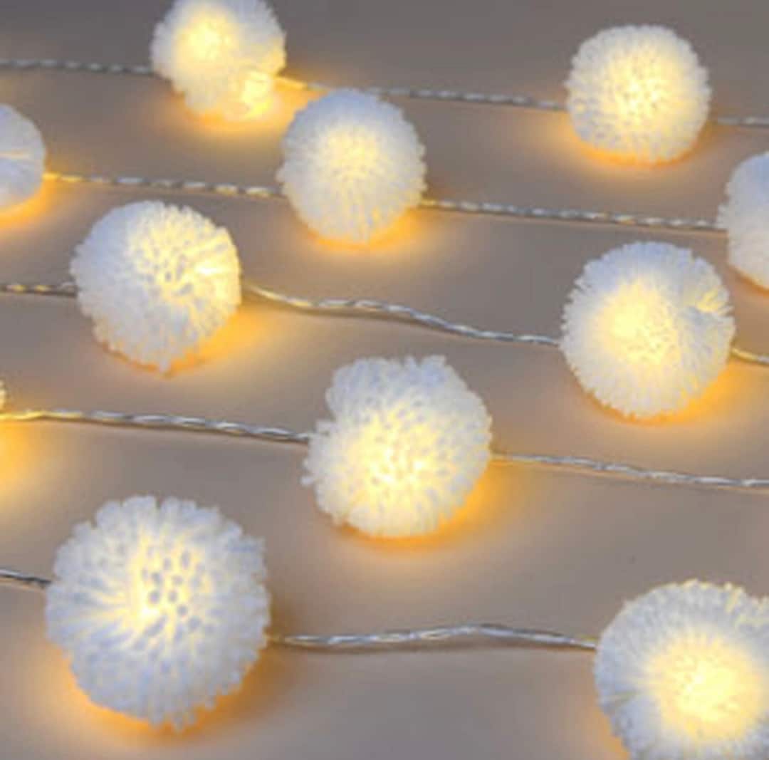 20 LED Pom Pom String Fairy Lights White - Etsy New Zealand