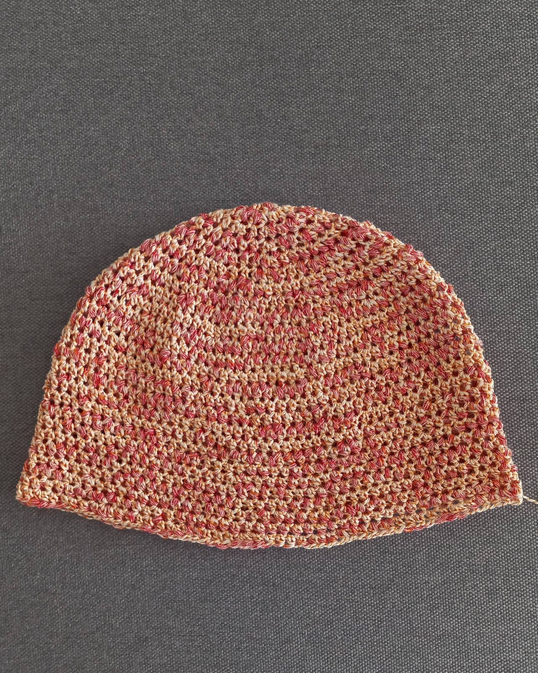 Handmade Crochet Men's Papalina Hat in Coral-colored Cotton Mod. Porto ...