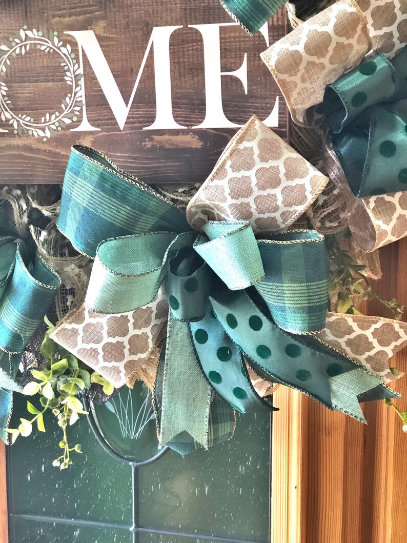 A Rustic Teal & Green Home Wreath - Handmade Floral Decor With Plaid ...