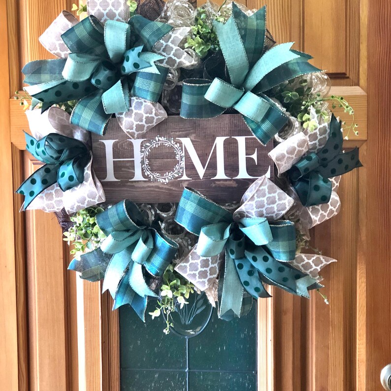 A Rustic Teal & Green Home Wreath - Handmade Floral Decor With Plaid ...