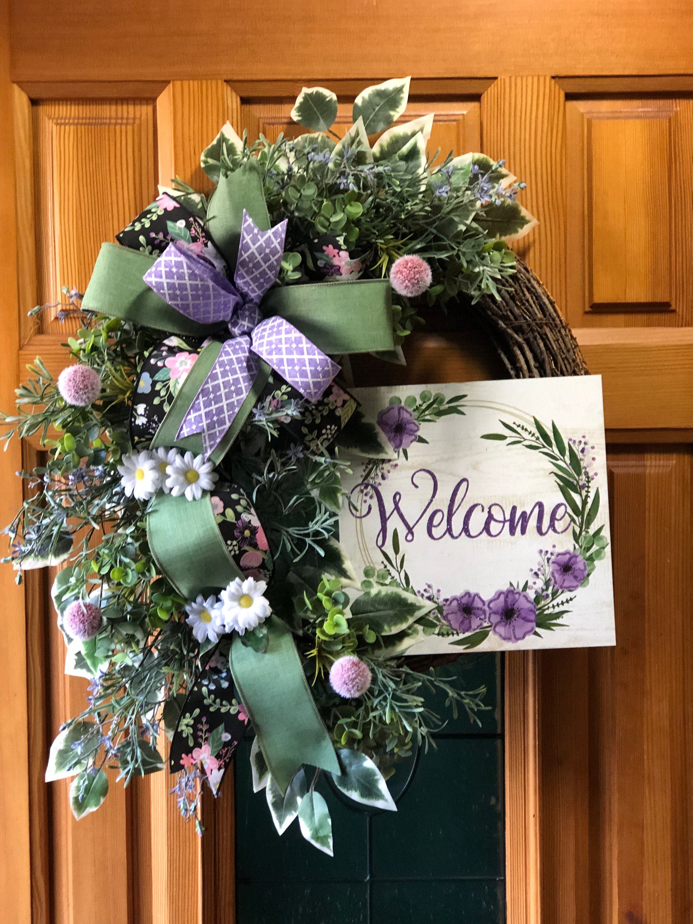 Grapevine Welcome Wreath, Purple Welcome Grapevine, Floral Welcome ...