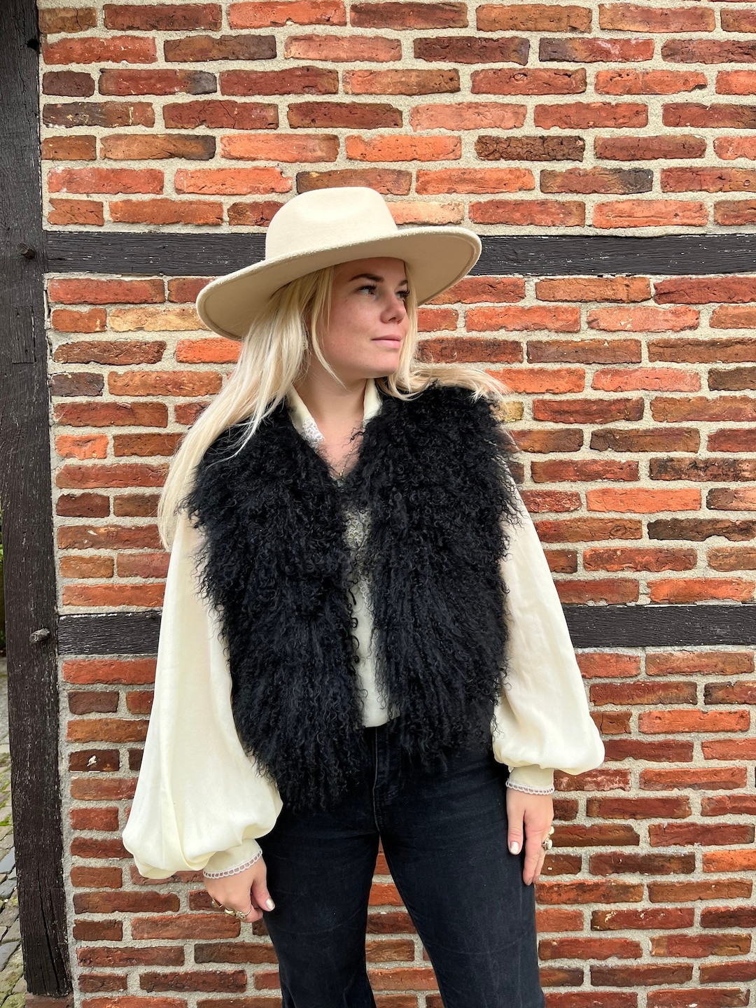 Penny Lane Mongolian Lamb Fur Vest, Black Mongolian Sheep Waistcoat ...