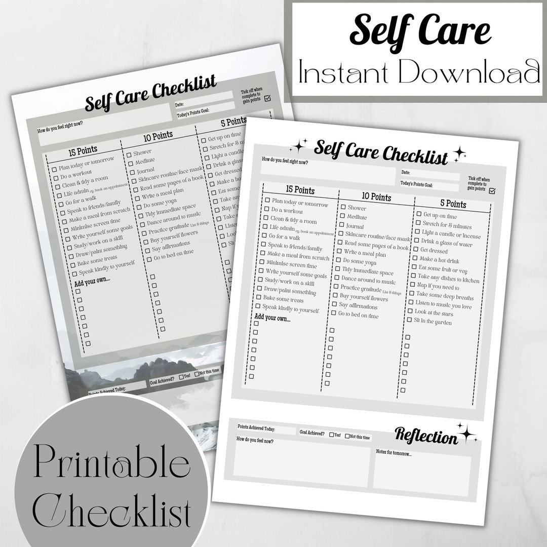 Daily Self Care Printable Checklist Instant Download Wellness Planner ...