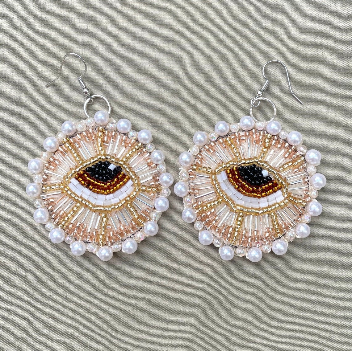 Hand-embroidered and Beaded Earrings - Etsy