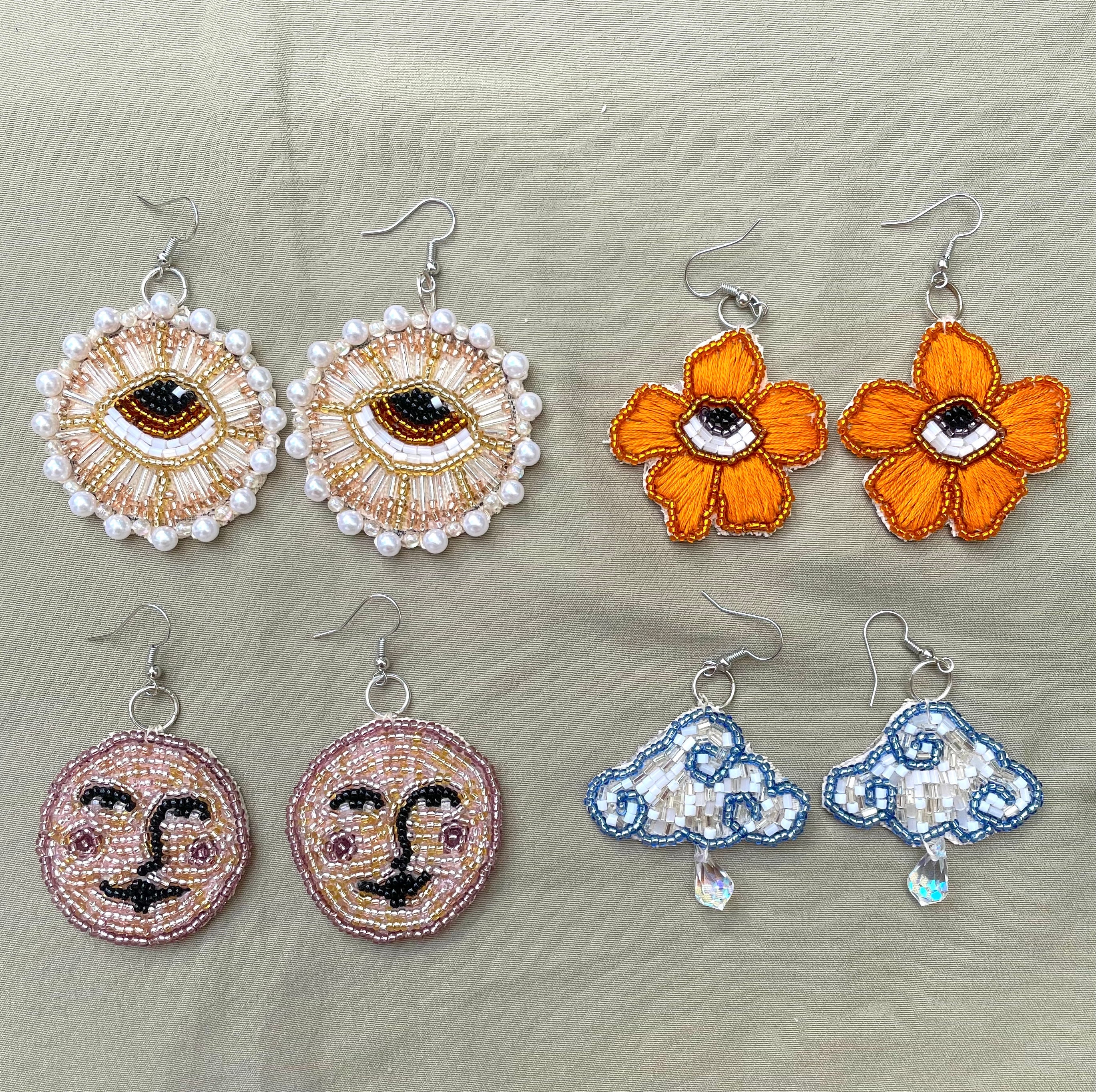 Hand-embroidered and Beaded Earrings - Etsy