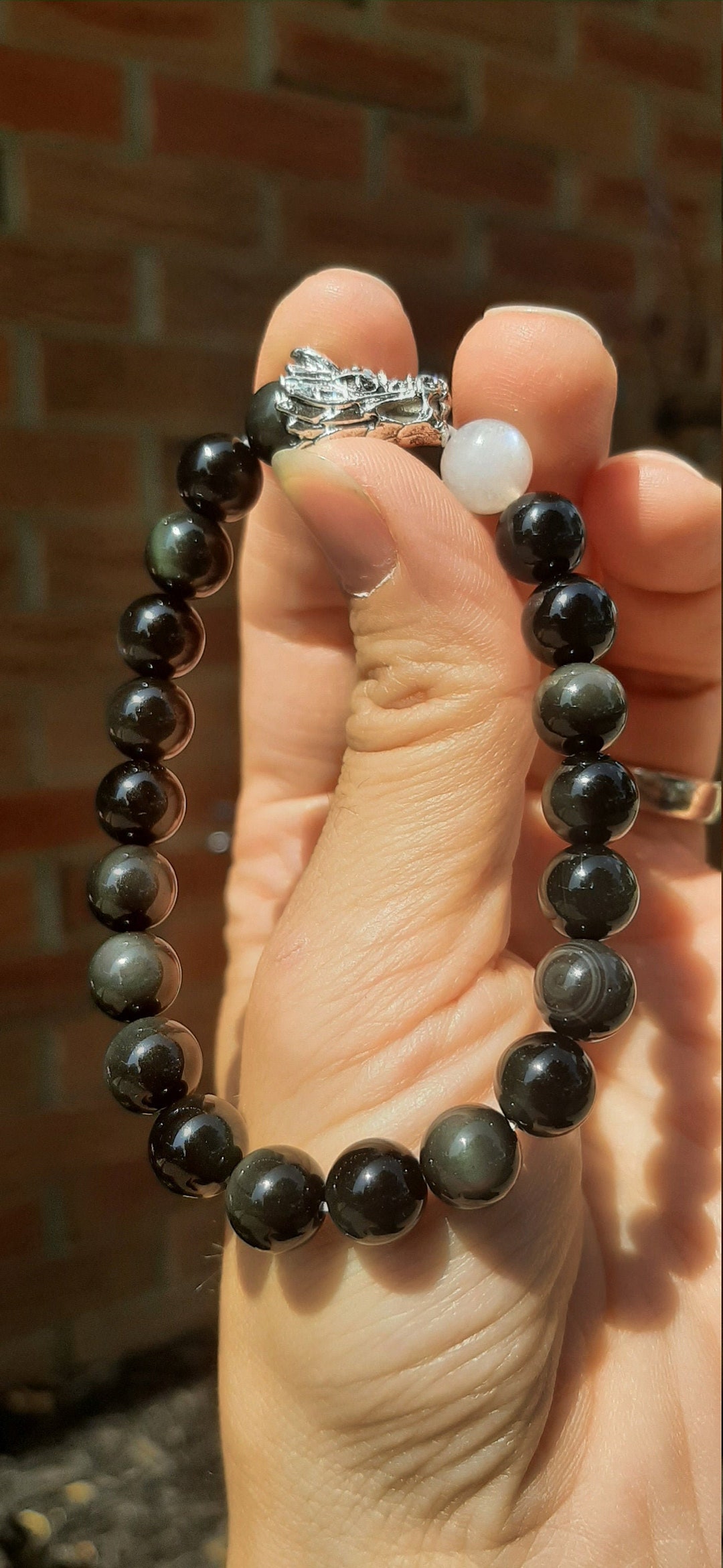 Protection Dragon, Obsidian Bracelet, Moonstone, Orange Crackle Agate ...