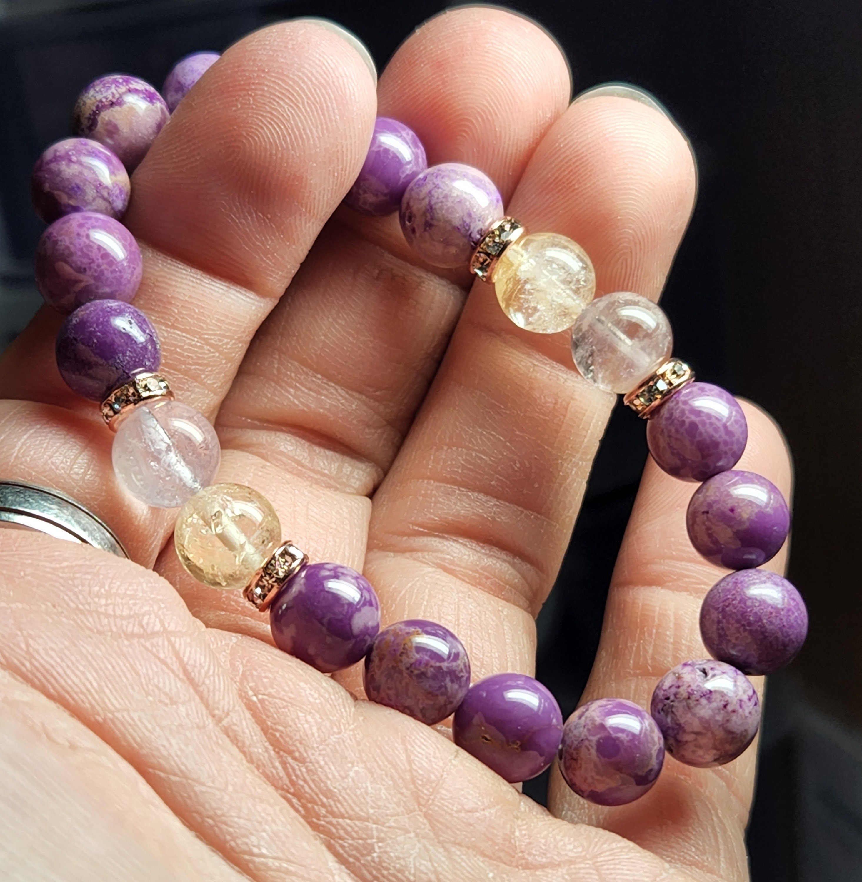 Joyful Spirits, Phosphosiderite Bracelet, Ametrine and Rose Gold Accents, Meditation, Destress ...
