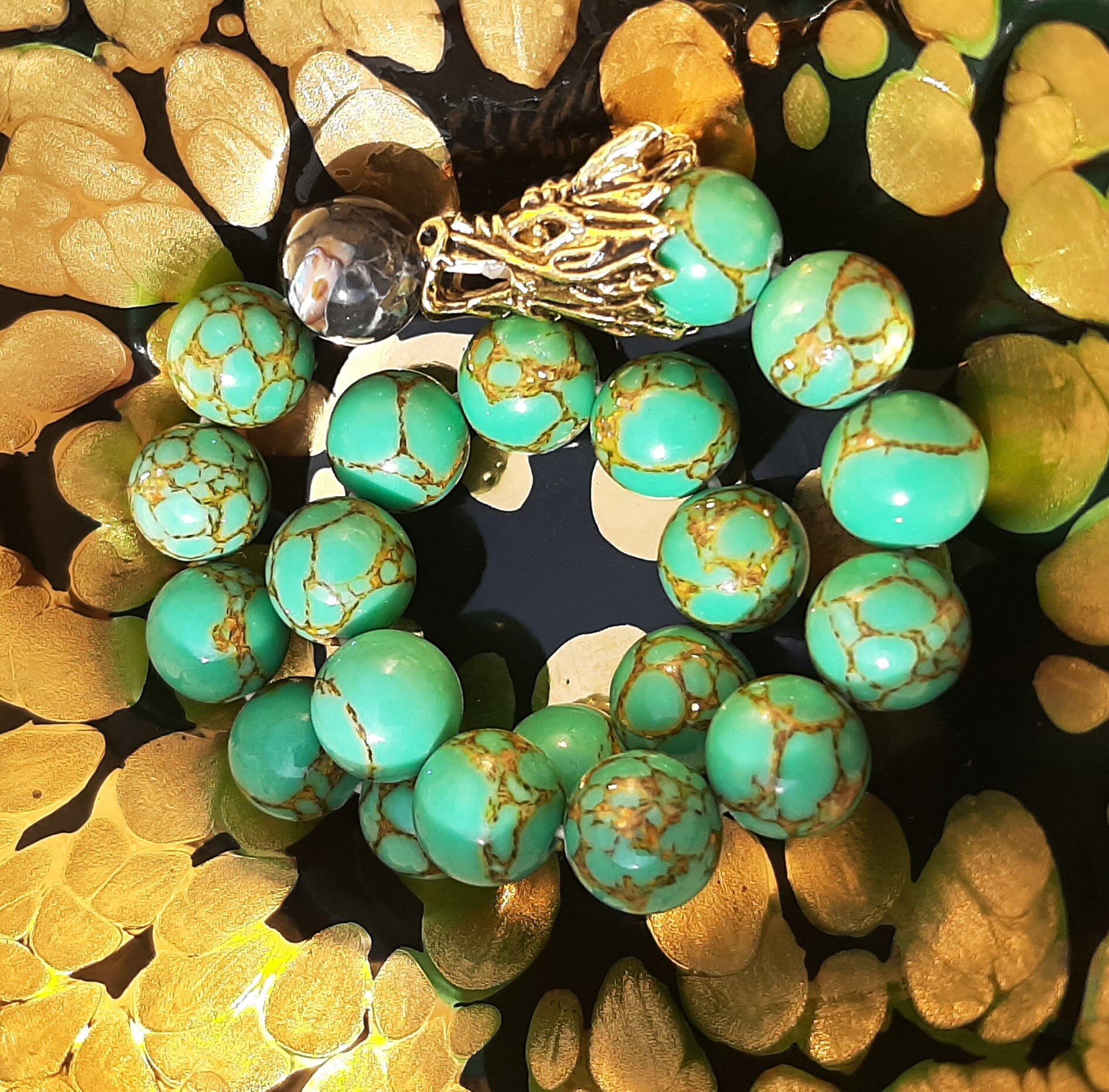 Kintsugi Dragon, Special Edition, Gold Spun Turquoise Bracelet, Shell ...