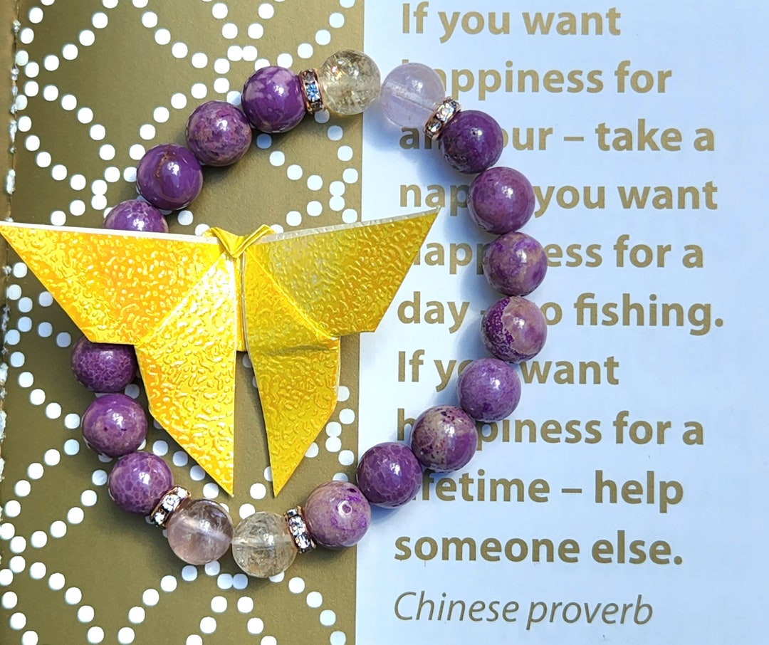 Joyful Spirits, Phosphosiderite Bracelet, Ametrine and Rose Gold Accents, Meditation, Destress ...