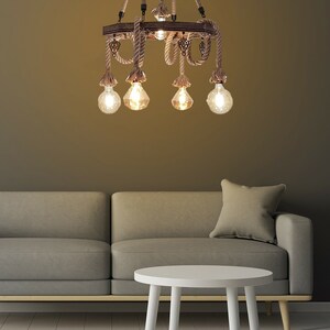 Natural Wooden Chandelier Rope Ceiling Light Rustic Light - Etsy