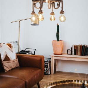 Natural Wooden Chandelier Rope Ceiling Light Rustic Light - Etsy