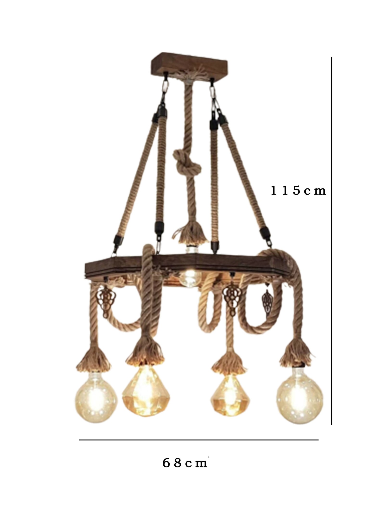 Natural Wooden Chandelier Rope Ceiling Light Rustic Light - Etsy