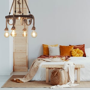 Natural Wooden Chandelier Rope Ceiling Light Rustic Light - Etsy