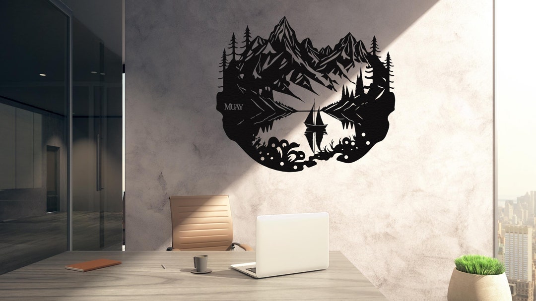 Mountain Forest Silhouette Viny, Wall Decal, Rustic Nature Landscape ...