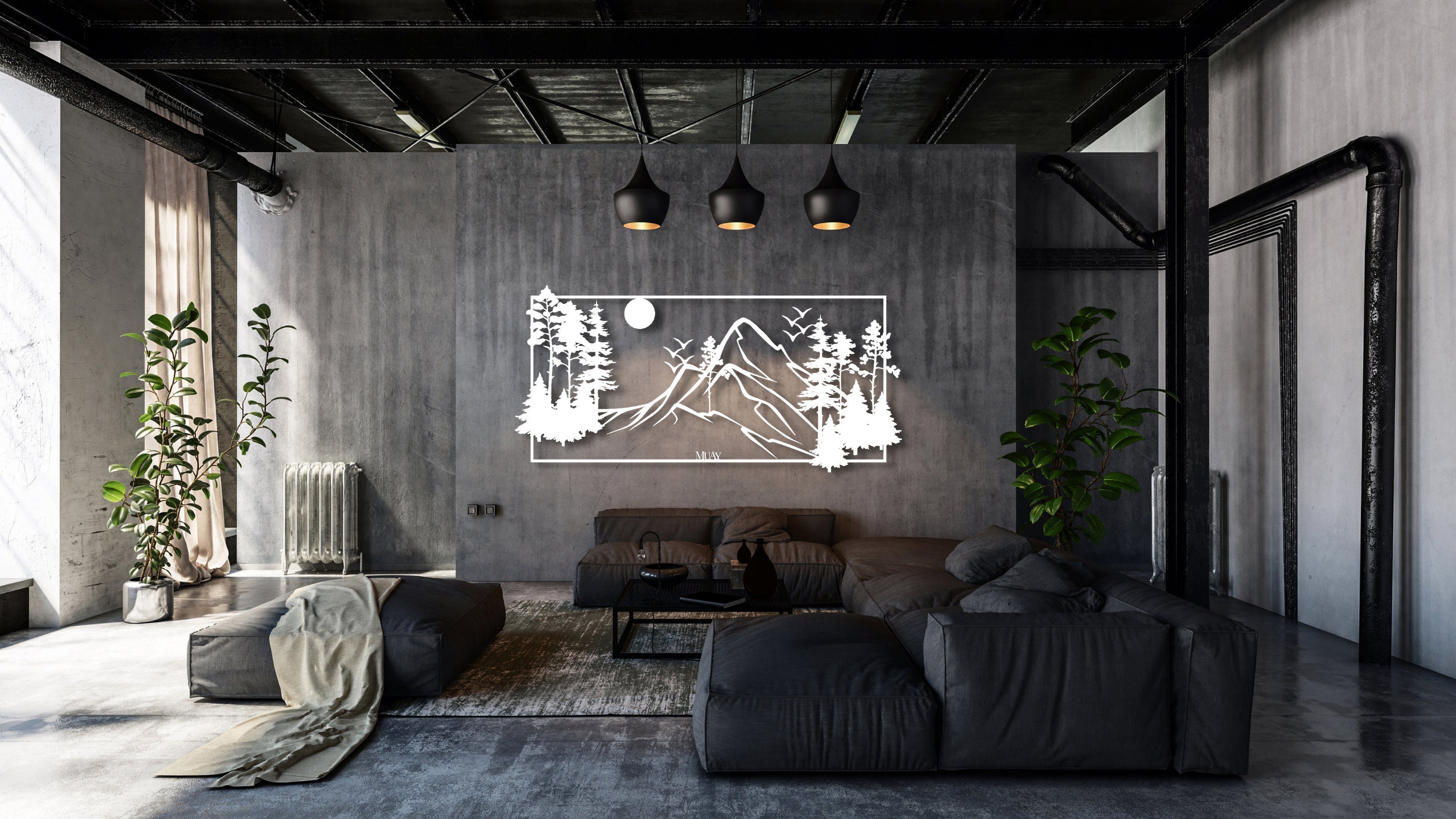 Chalet Decore, Fireplace Decorating, Metal Mountain Art, Metal Wall ...