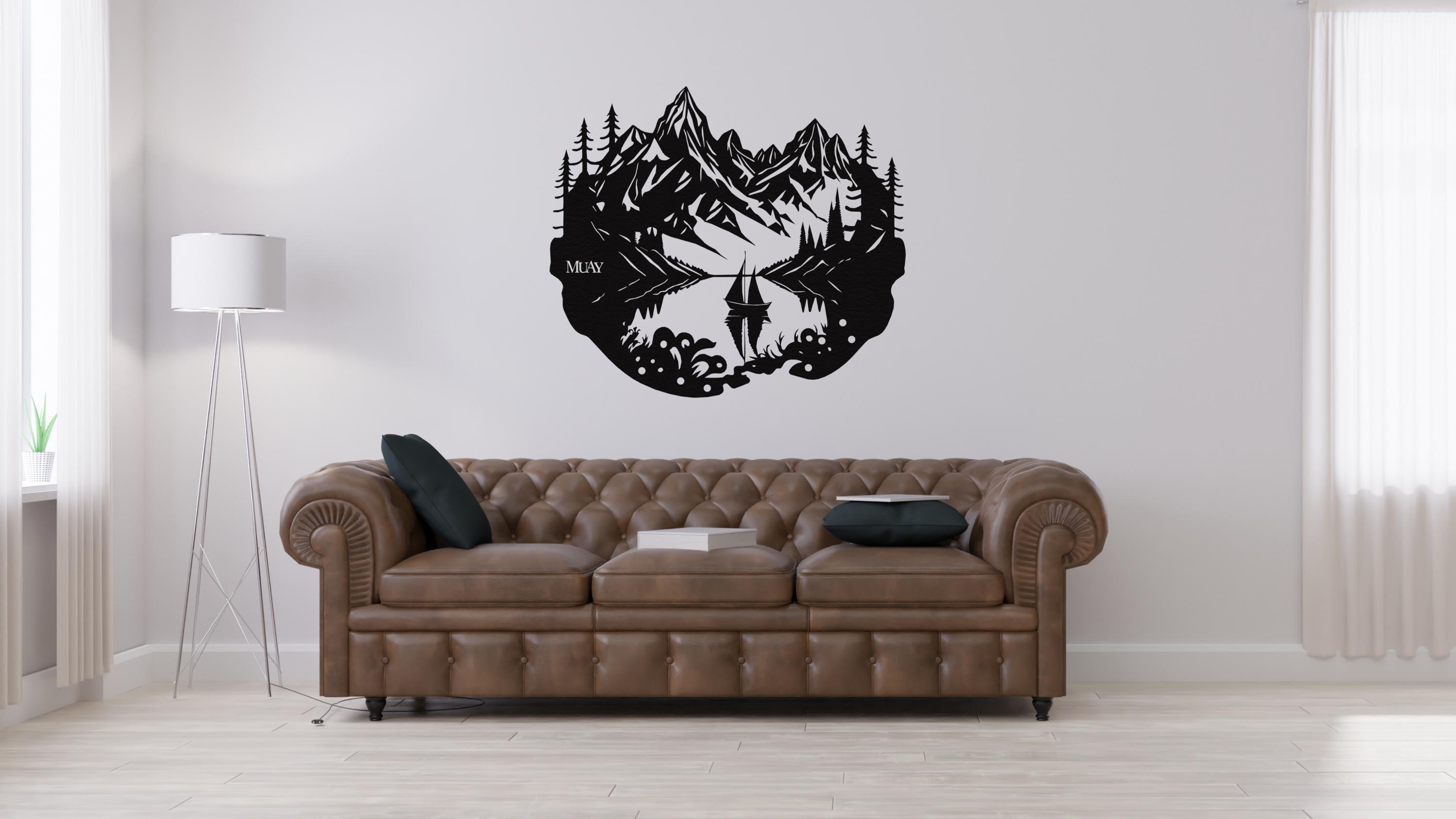 Mountain Forest Silhouette Viny, Wall Decal, Rustic Nature Landscape ...