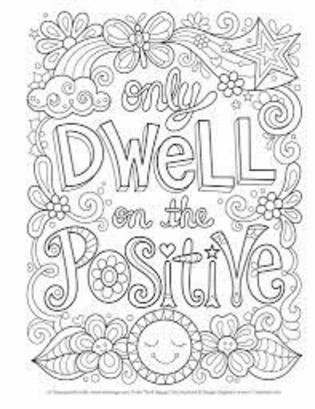 Dwell on the Positive Adult Coloring Page - Etsy