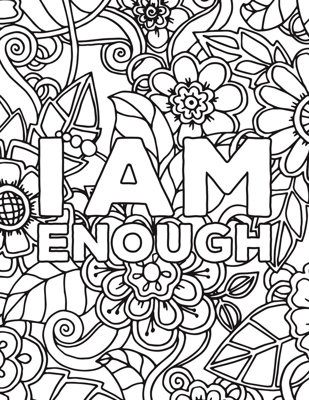 I Am Enough Adult Coloring Page - Etsy