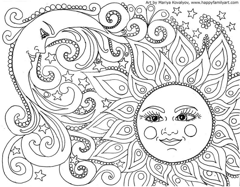 Sun and Moon Adult Coloring Page - Etsy