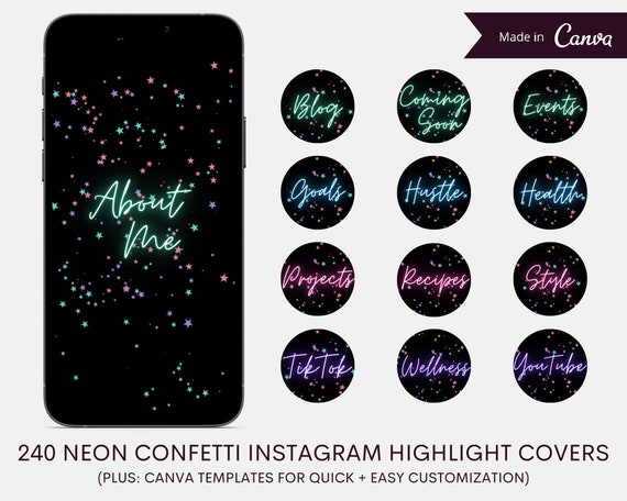 240 Neon Confetti Instagram Highlight Covers IG Covers | Etsy