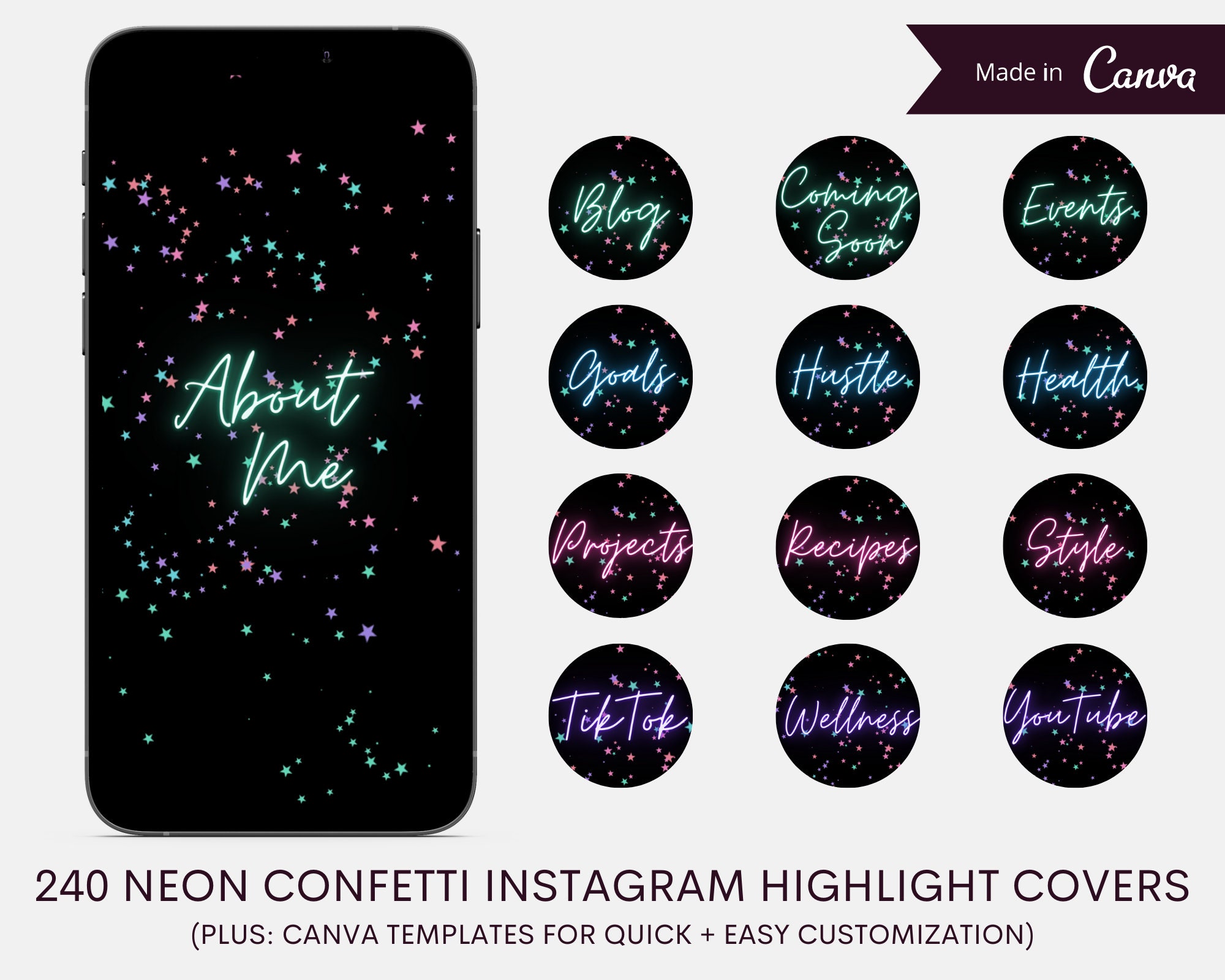 240 Neon Confetti Instagram Highlight Covers | IG Covers | Social Media ...