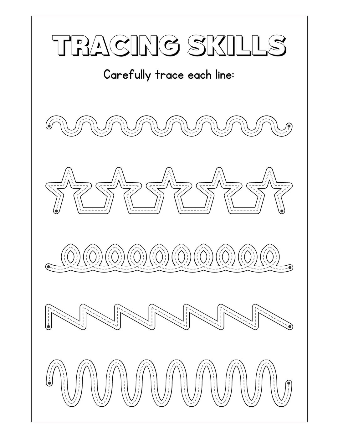 Black White Tracing Skills Handwriting Worksheets - Etsy
