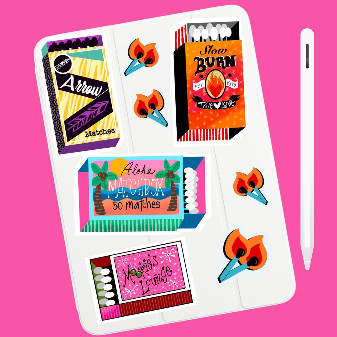 Retro MATCH Box, Stickers, Vinyl Stickers, Die Cut Stickers, PAPER ...