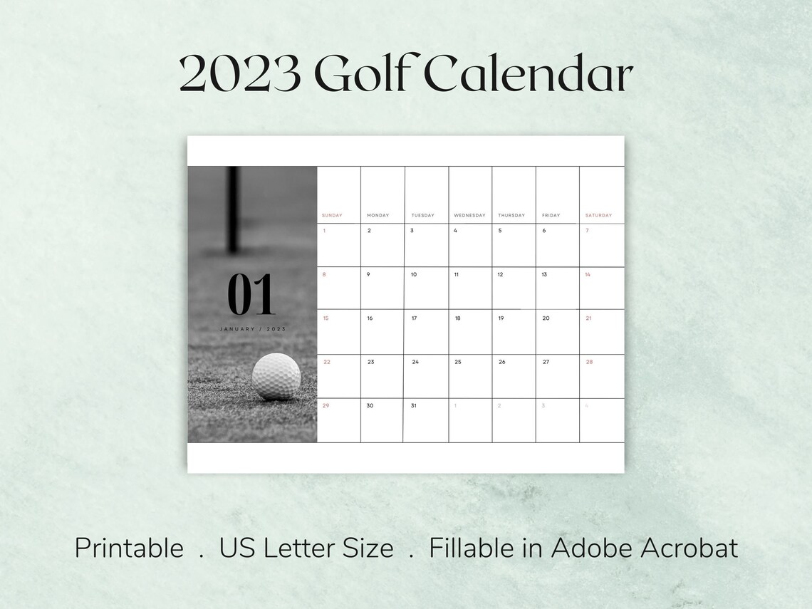 Golf Calendar 2023 Digital Calendar Printable Golf Photos - Etsy