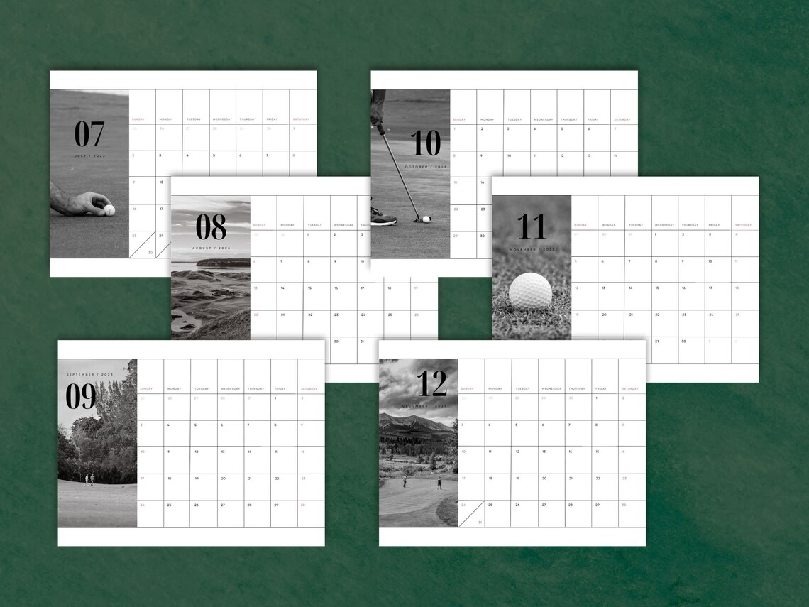 Golf Calendar 2023 Digital Calendar Printable Golf Photos - Etsy