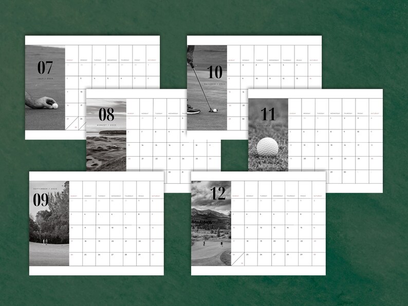 Golf Calendar 2023 Digital Calendar Printable Golf Photos - Etsy