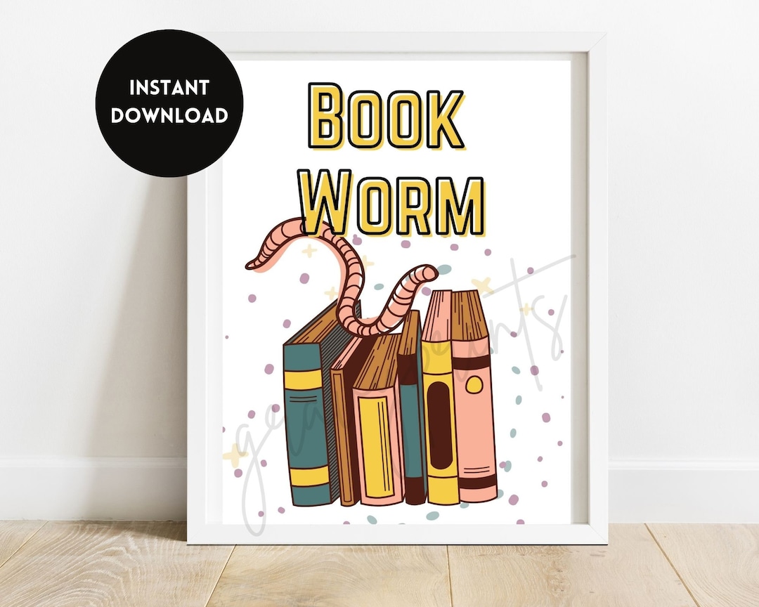 Bookworm Digital Printable Wall Hanging 8x10 Home Office Decor - Etsy