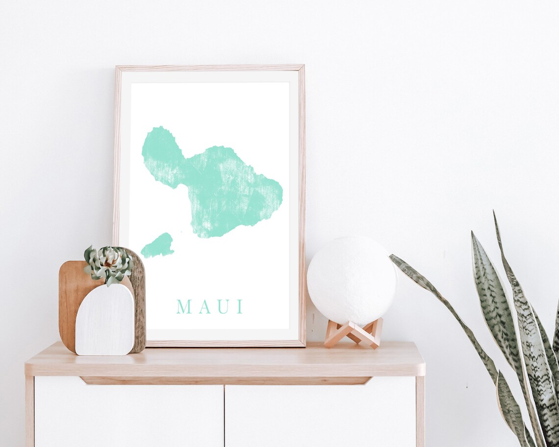 Maui Island Printable Wall Art, Tropical Abstract Print Art, Maui Map ...