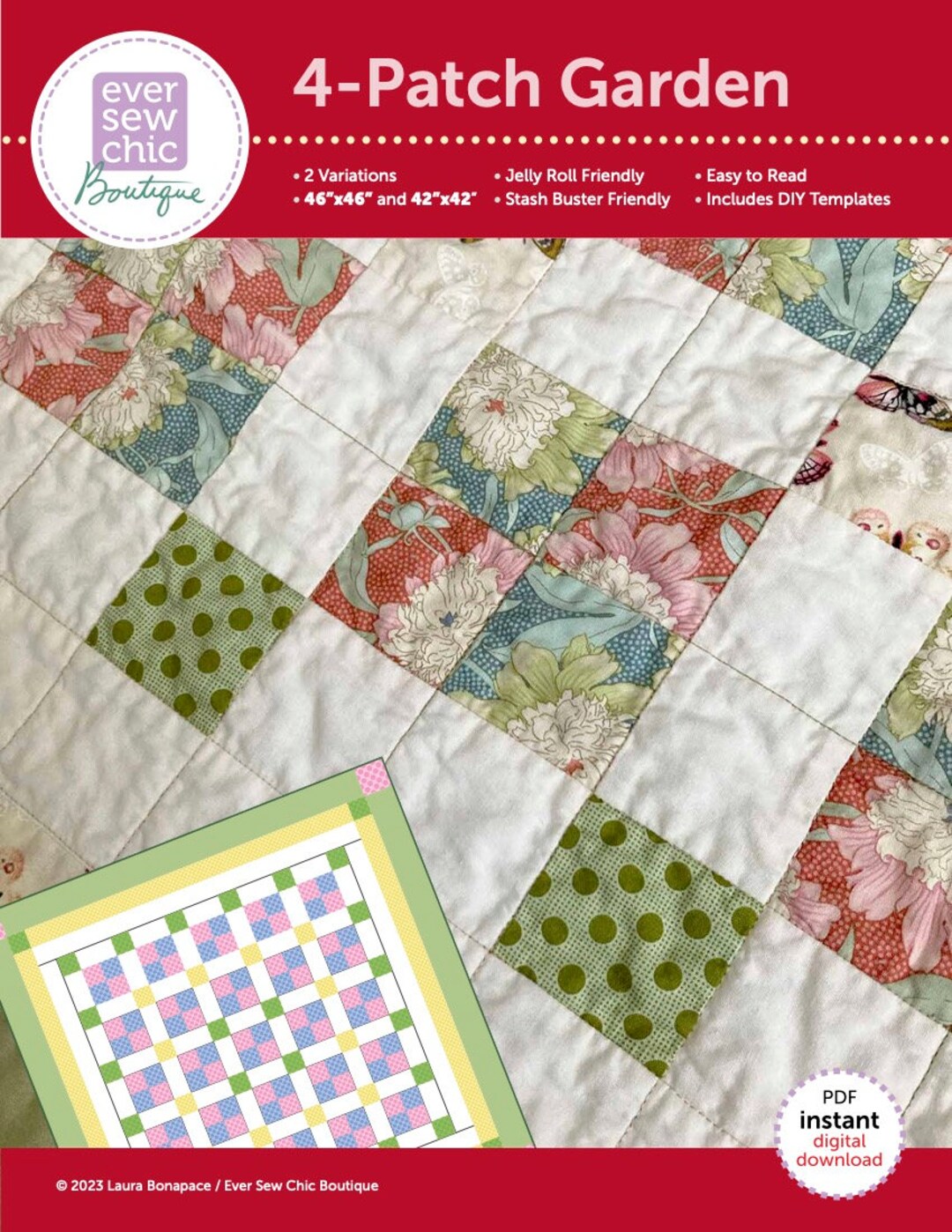 4-patch Garden Quilt Pattern (instant Download) - Etsy